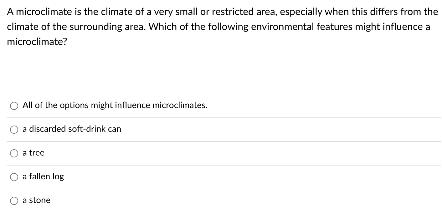 Solved A microclimate is the climate of a very small or | Chegg.com