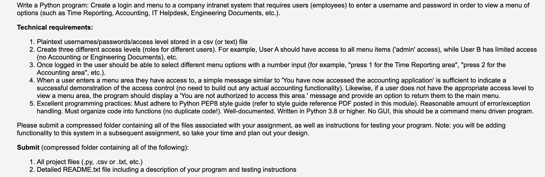 Solved Write A Python Program Create A Login And Menu To A 6685