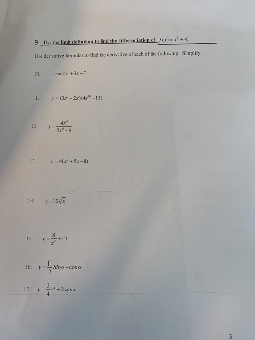 Solved 9 _Use the limit definition to find the | Chegg.com