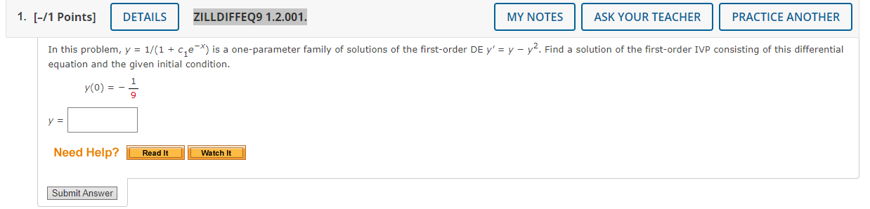Solved In this problem, y=1/(1+c1e−x) is a one-parameter | Chegg.com