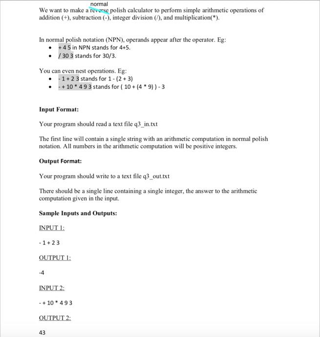 Solved We want to make a revarse polish calculator to | Chegg.com