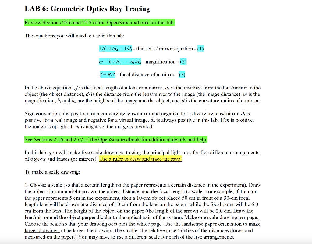 Solved LAB 6: Geometric Optics Ray Tracing Revicw Sections | Chegg.com