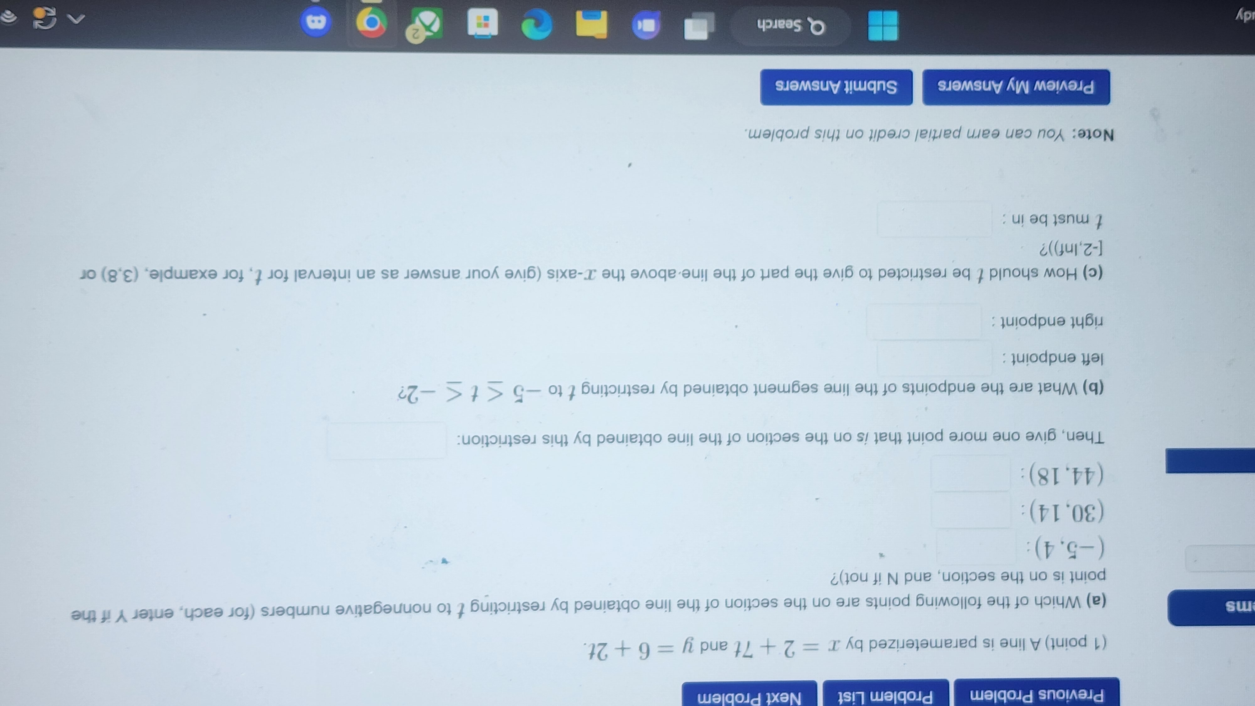 Solved 1 Point A Line Is Parameterized By X 2 7t And