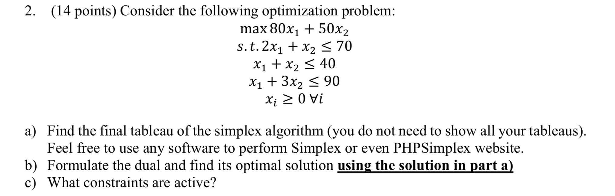 Solved A)Find the final tableau of the simplex algorithm | Chegg.com
