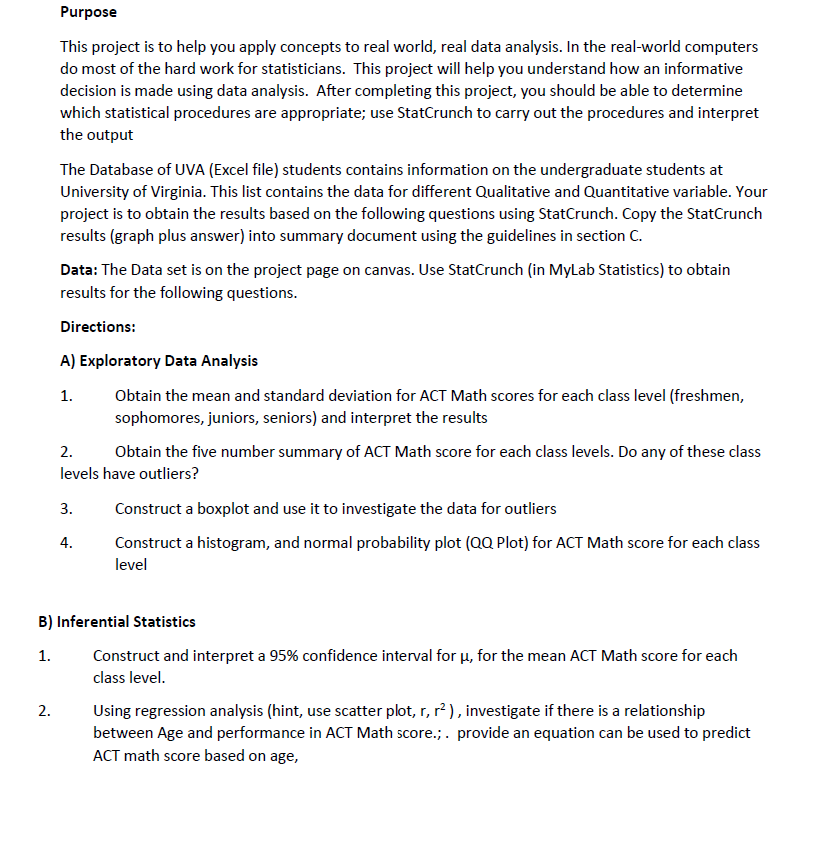 Solved Purpose This project is to help you apply concepts to | Chegg.com