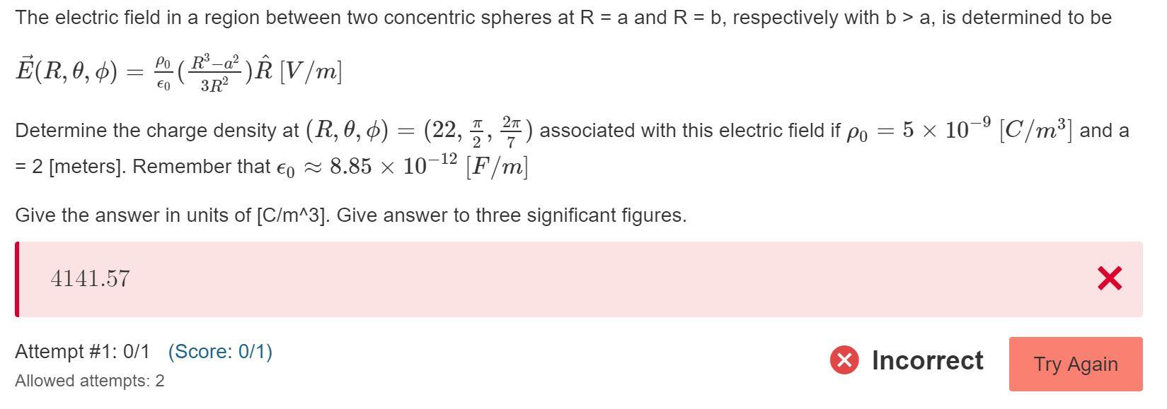 Solved The electric field in a region between two concentric | Chegg.com