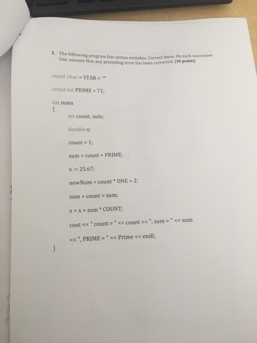 Solved 3. The following program has symtax mistakes Correct | Chegg.com
