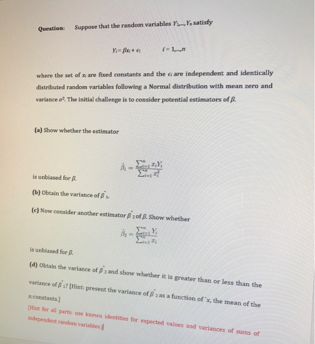 Solved Suppose that the random variables Y_1, ..., Y_n | Chegg.com