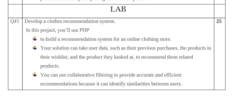 Solved LAB 25 Q#1 Develop a clothes recommendation system. | Chegg.com