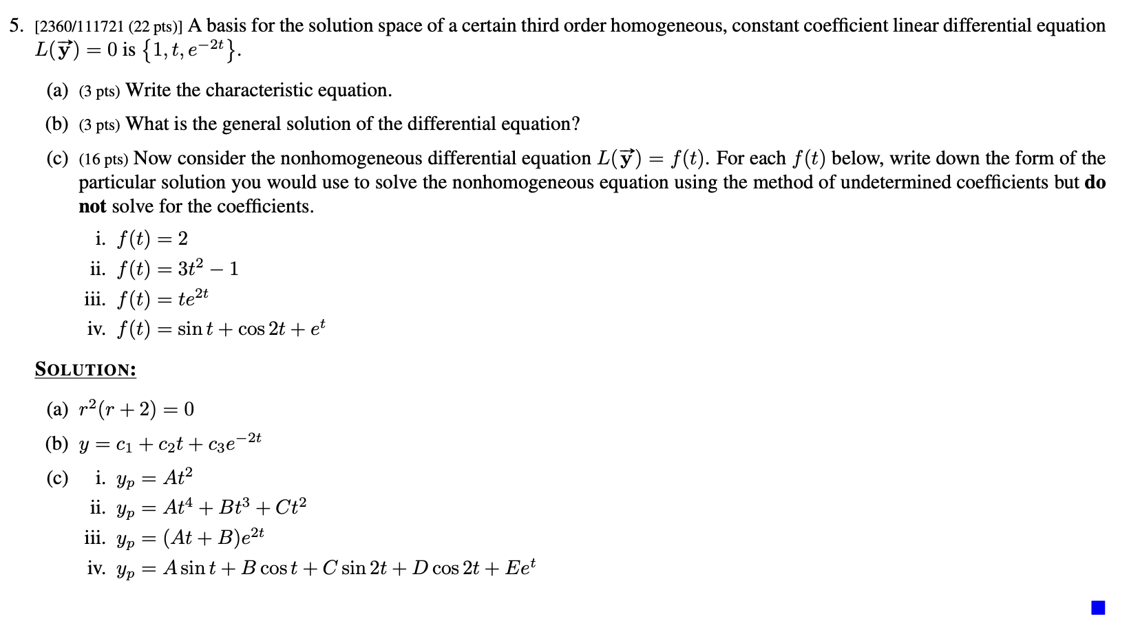 5. [2360/111721 (22 pts)] A basis for the solution | Chegg.com