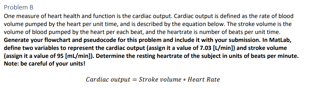Solved Problem B One measure of heart health and function is | Chegg.com