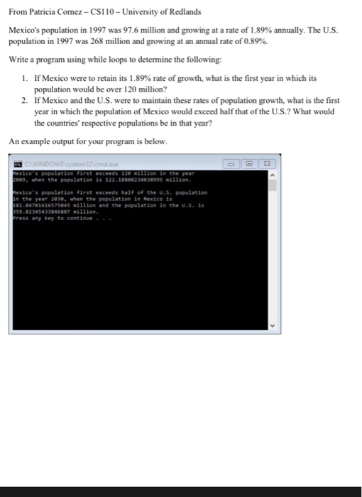 Solved From Patricia Comez-CS110- University of Redlands | Chegg.com