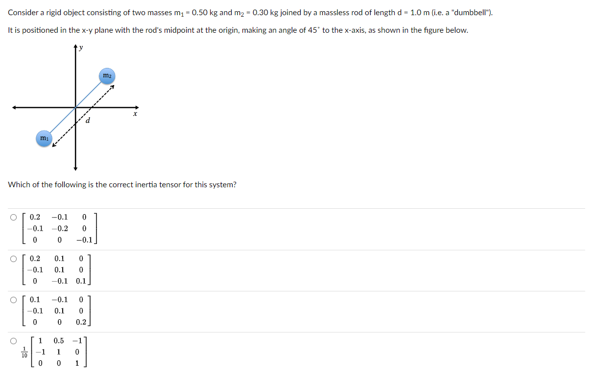 Consider a rigid object consisting of two masses | Chegg.com