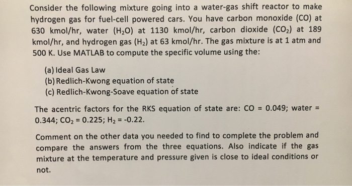 Consider the following mixture going into a water-gas | Chegg.com