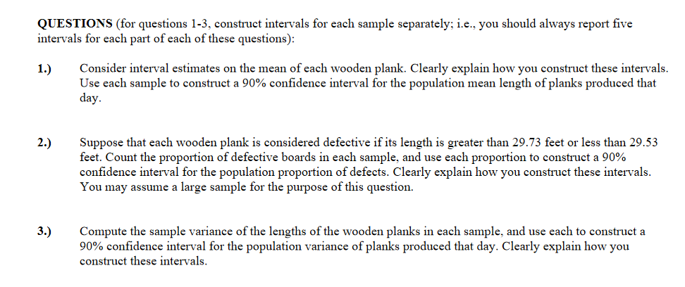 Solved QUESTIONS (for questions 1-3, construct intervals for | Chegg.com