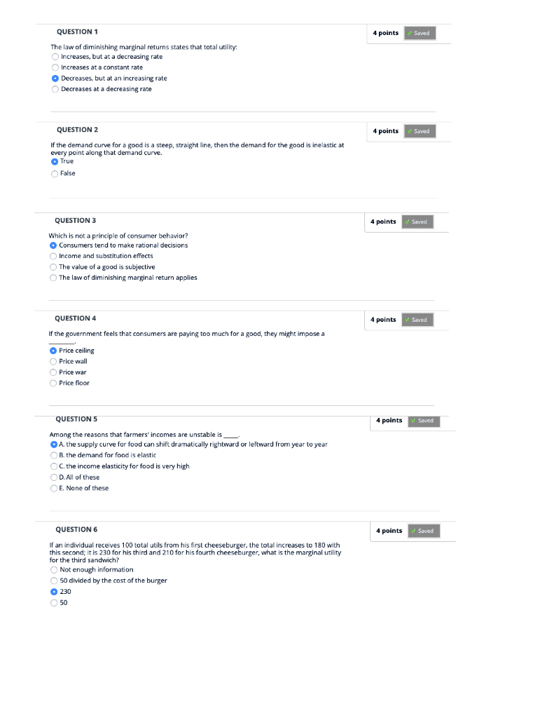 Solved QUESTION 1 4 points Saved The law of diminishing | Chegg.com
