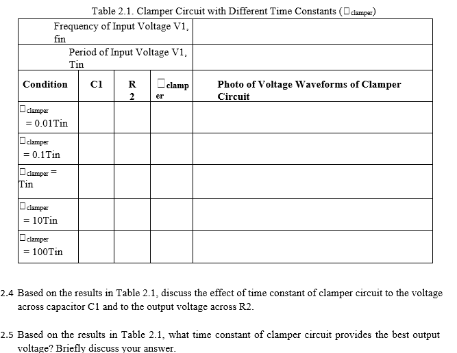 Solved 2.2 Connect the circuit diagram of Diode Clamper | Chegg.com