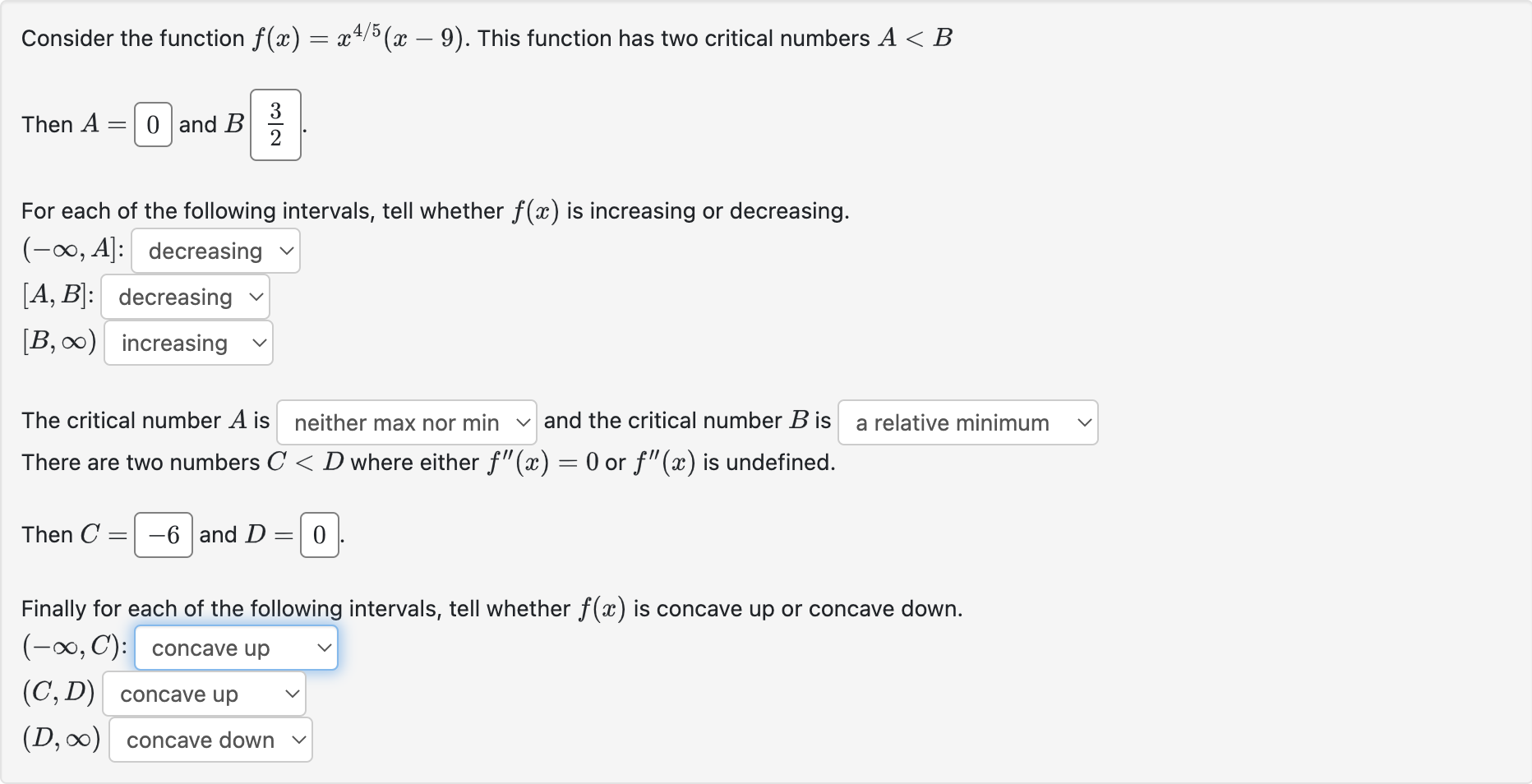 Solved Consider the function f(x)=x4/5(x−9). This function | Chegg.com