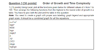 Solved Question 3 [30 points] Order of Growth and Time | Chegg.com