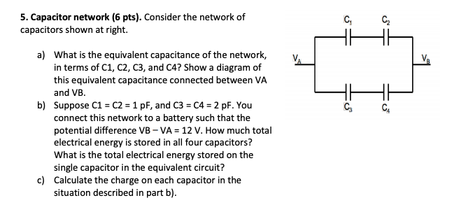 Solved 5. Capacitor network (6 pts). Consider the network of | Chegg.com