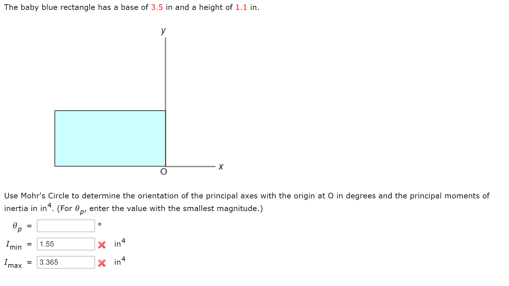 Solved The baby blue rectangle has a base of 3.5 in and a | Chegg.com