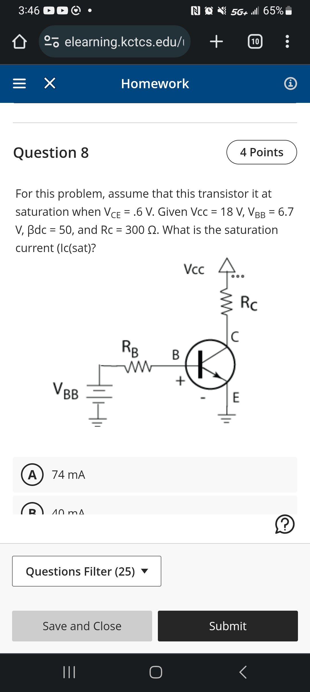 Solved For this problem, assume that this transistor it at | Chegg.com