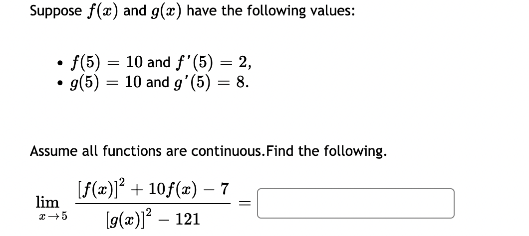 Solved Suppose f(x) and g(2) have the following values: = • | Chegg.com