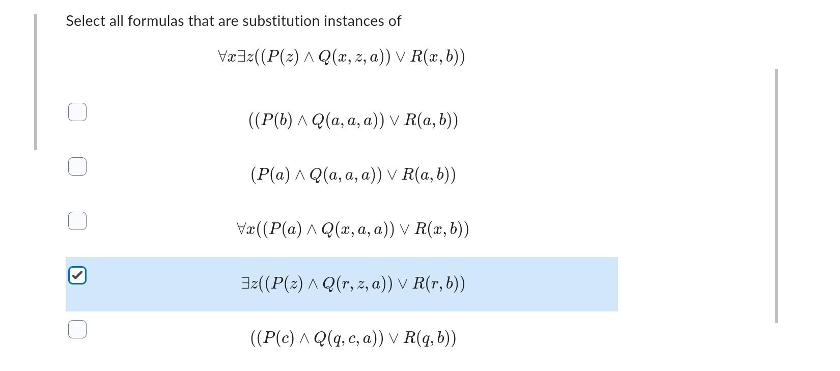 Select all formulas that are substitution instances | Chegg.com