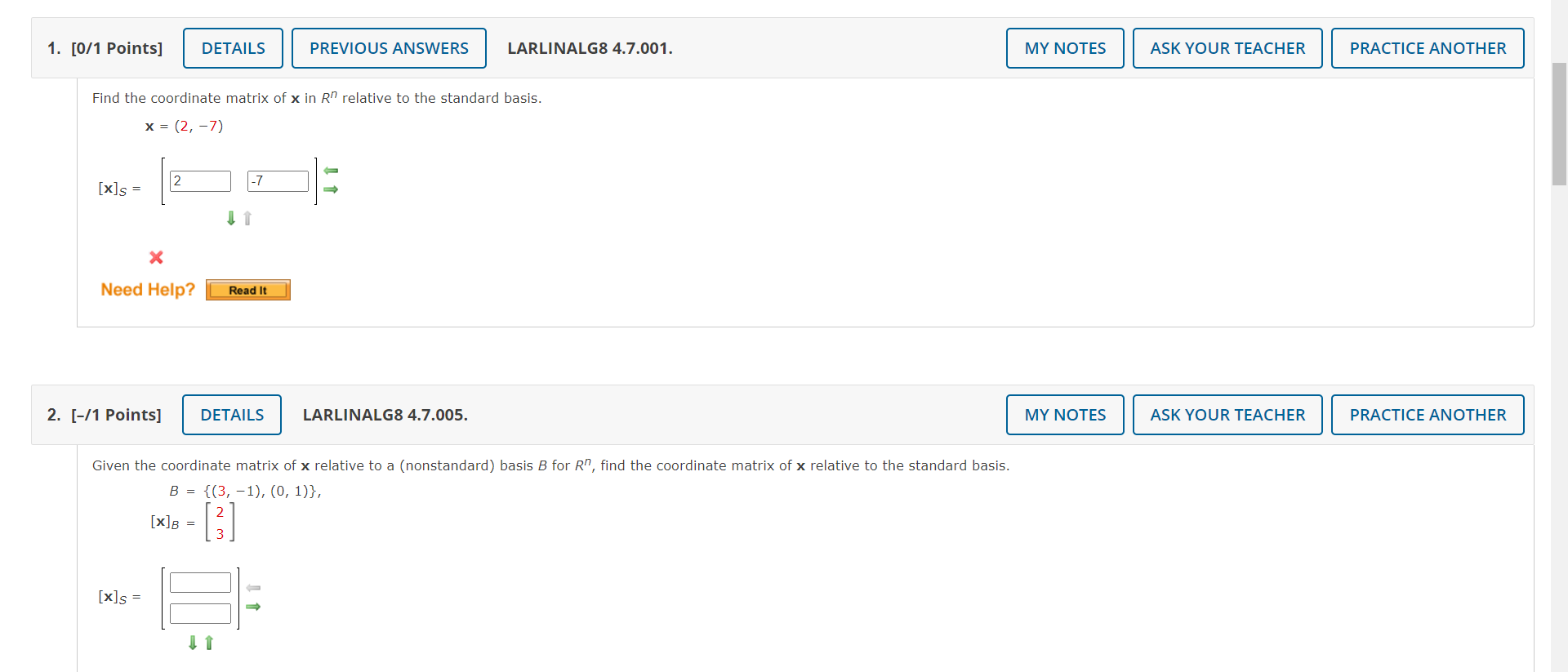 Solved Find the coordinate matrix of x in Rn relative to the | Chegg.com