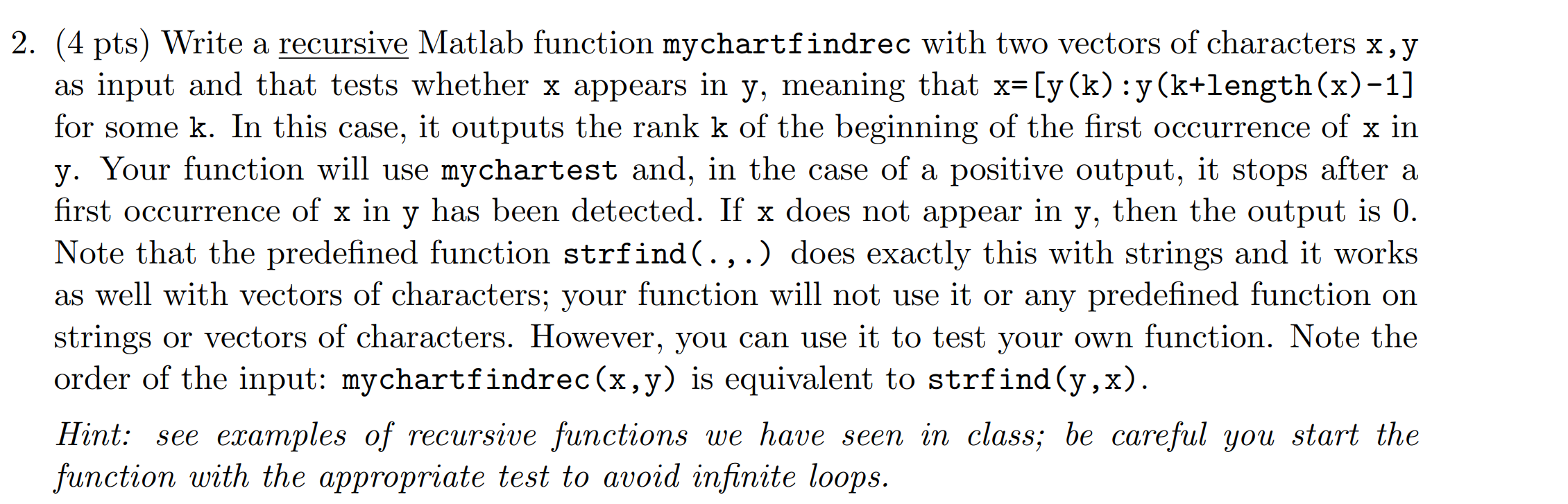 Solved 2 4 Pts Write A Recursive Matlab Function 4456