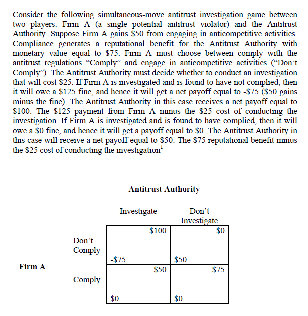 Consider the following simultaneous-move antitrust | Chegg.com
