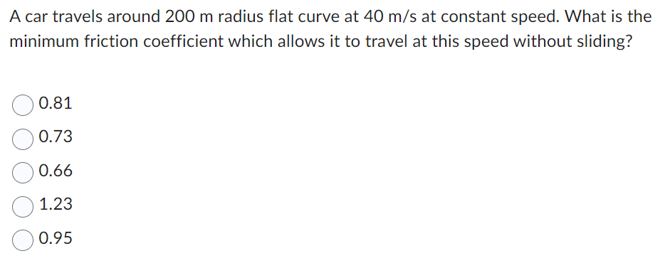 Solved A car travels around 200 ﻿m radius flat curve at | Chegg.com