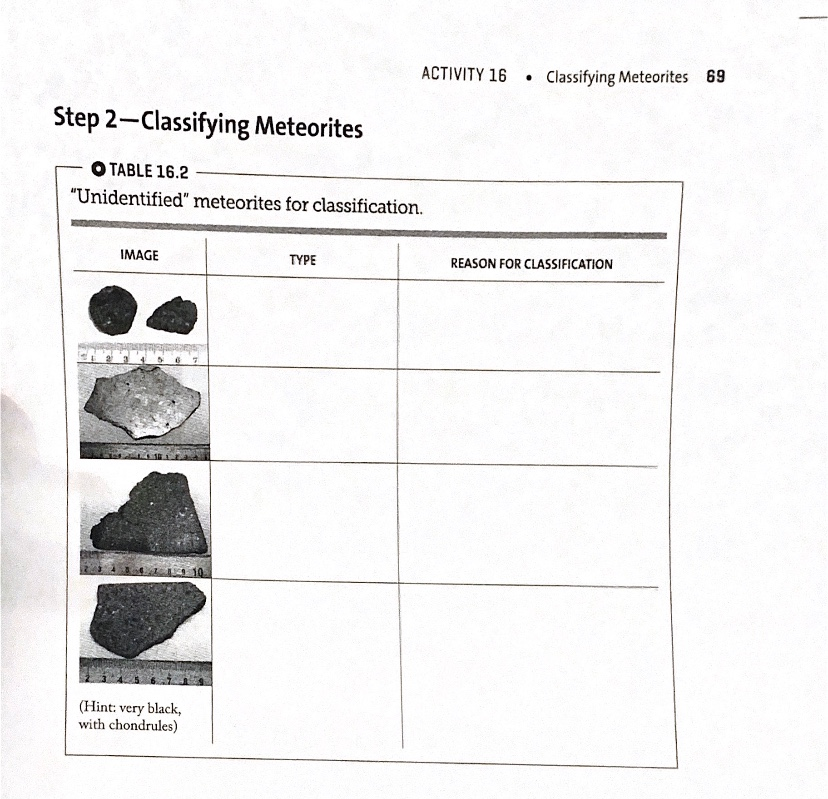 Solved O ACTIVITY 16 Classifying Meteorites Learning Goals | Chegg.com