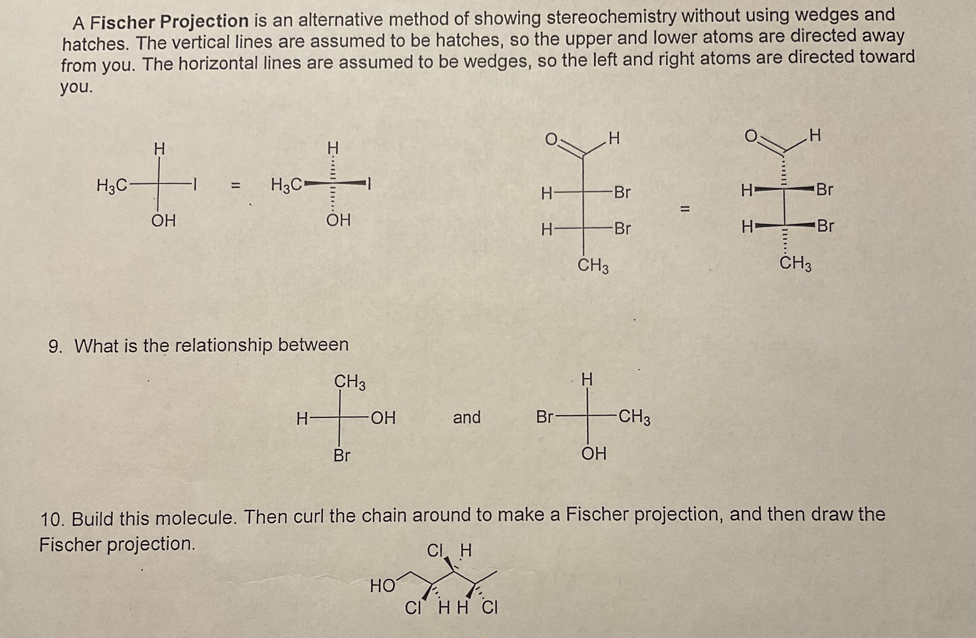 How To Convert Space Stick Diagram To Fischer Projection Ami