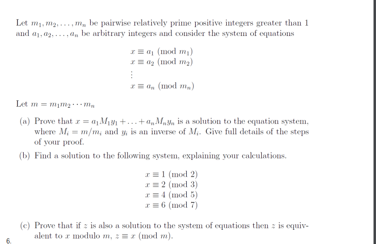 Solved Let mı, m2, ..., m., be pairwise relatively prime | Chegg.com