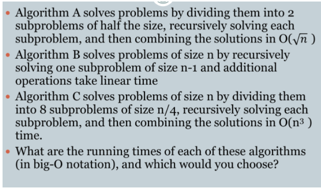 Solved Algorithm A solves problems by dividing them into 2 | Chegg.com
