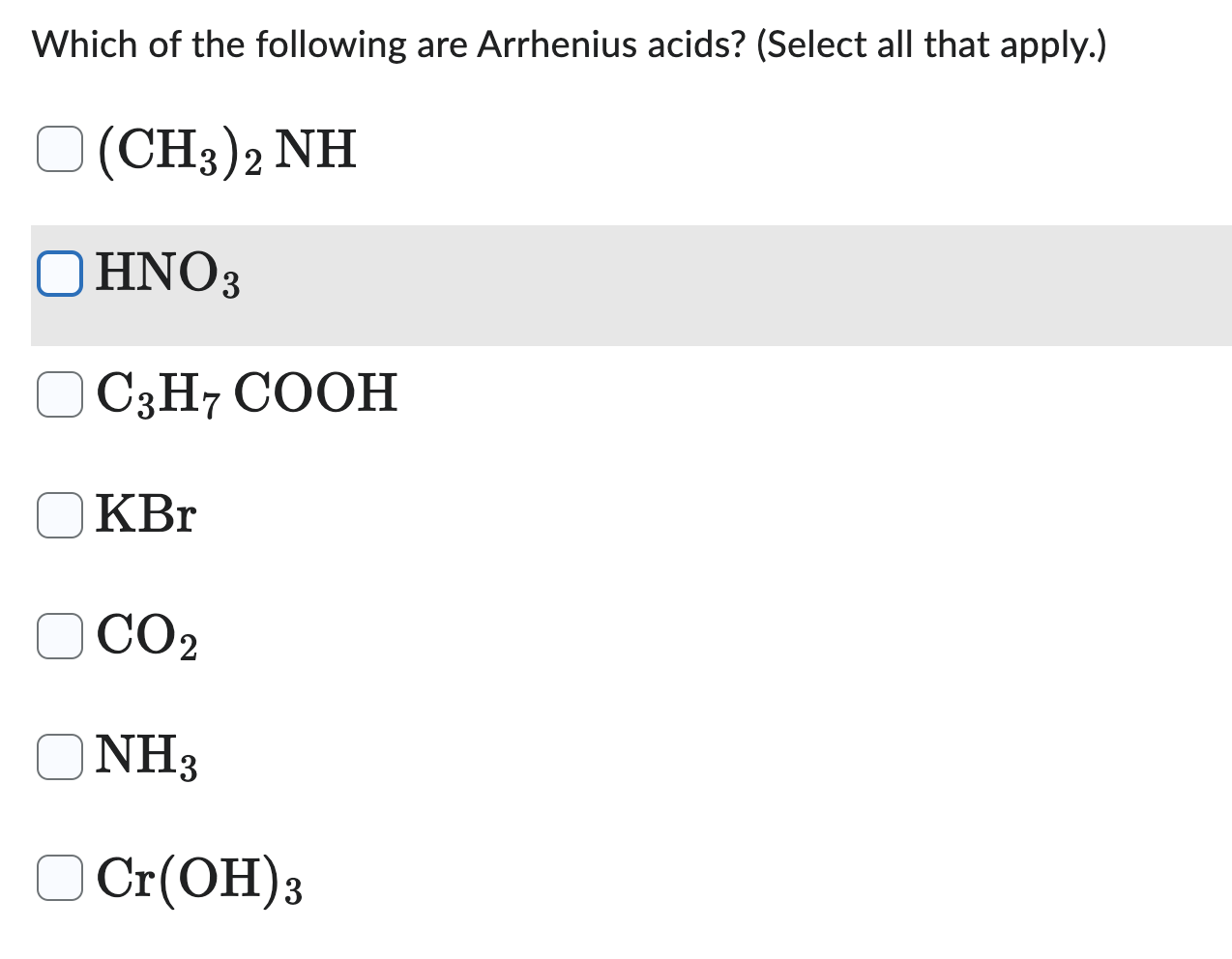 Solved Which of the following are Arrhenius acids? (Select | Chegg.com