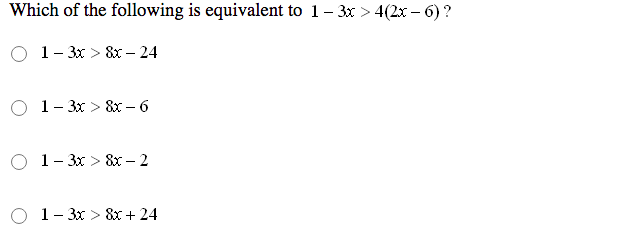 Solved Which of the following is equivalent to 1 - 3x > 4(2x | Chegg.com