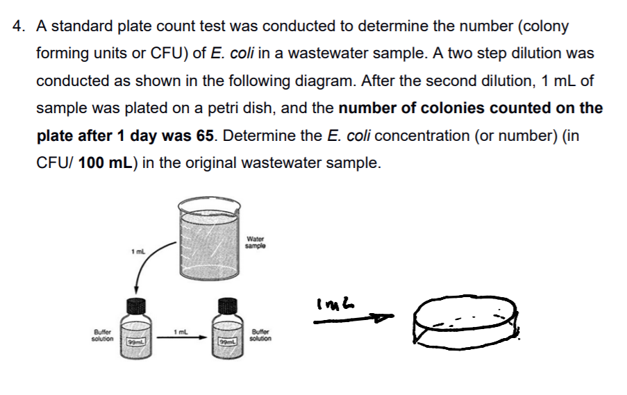 Solved 4. A standard plate count test was conducted to | Chegg.com
