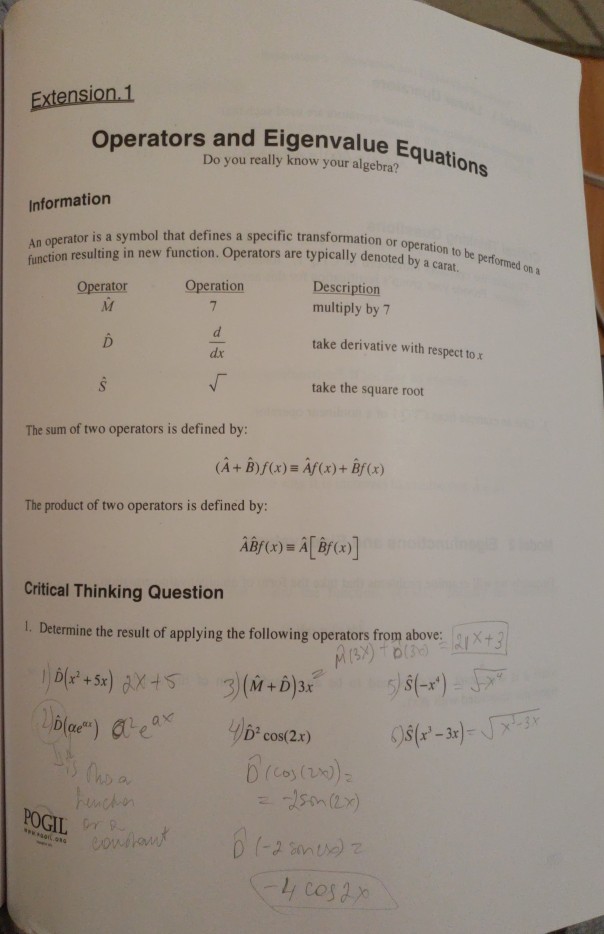 Solved Model 1 Linear Operators In quantum mechanics, only | Chegg.com