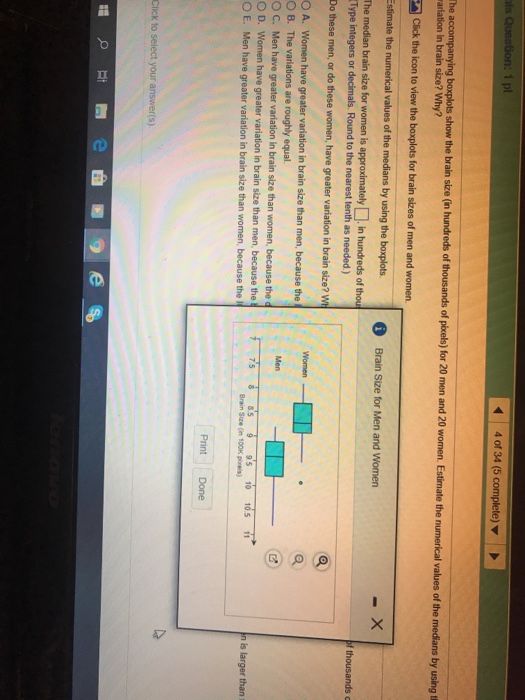 Solved The accompanying boxplots show the brain size (n | Chegg.com