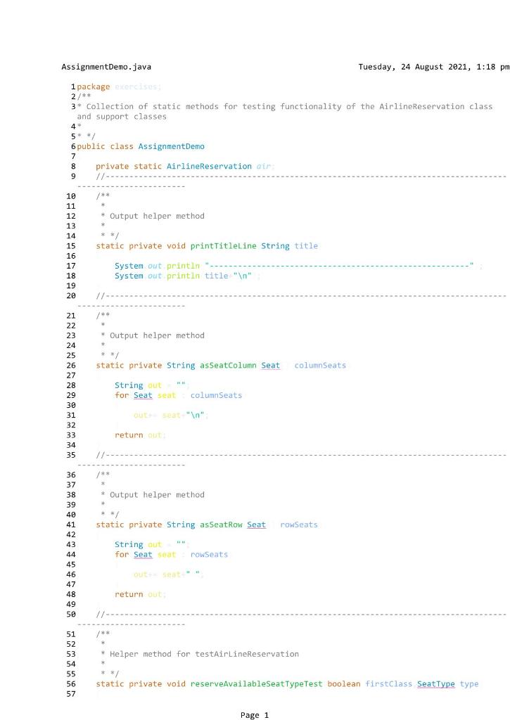 Solved Airline Reservation System Individual Assignment Part | Chegg.com