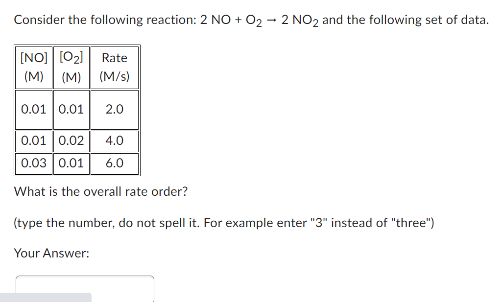 Solved Consider the following reaction: 2NO+O2→2NO2 and the | Chegg.com