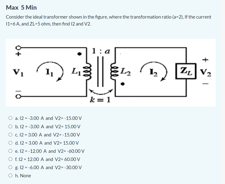 Solved Max 5 Min Consider the ideal transformer shown in the | Chegg.com