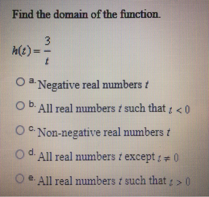 Solved Find the domain of the fumction. O a Negative real | Chegg.com