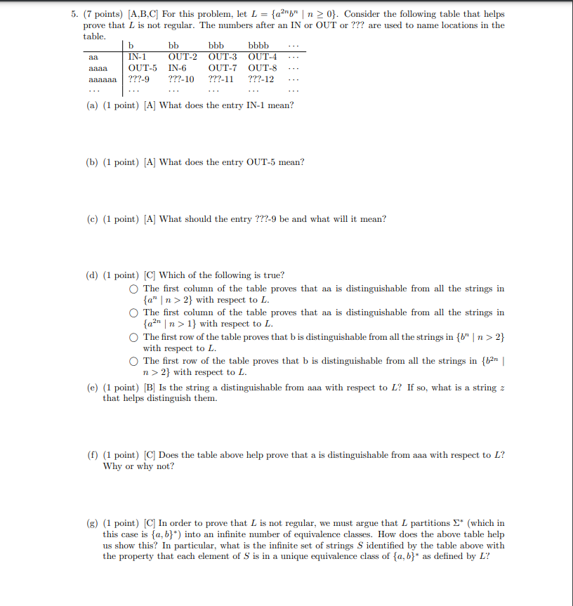 5. (7 points) [A,B,C] For this problem, let | Chegg.com