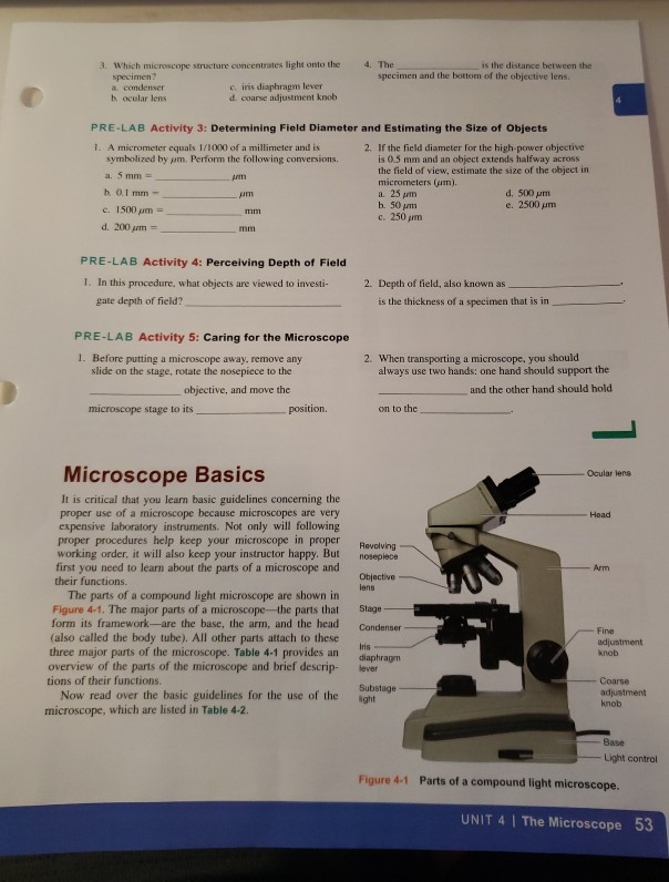 Solved 4. The is the distance between the specimen and the | Chegg.com