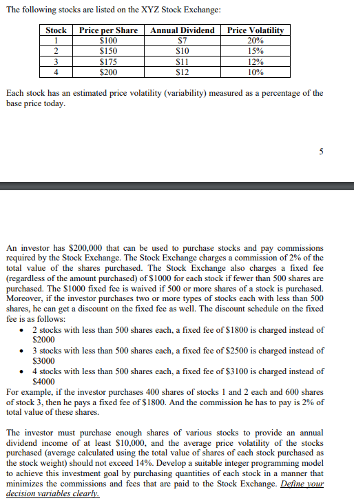 Solved The following stocks are listed on the XYZ Stock | Chegg.com
