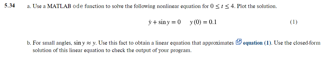 Solved 534 A Use A Matlab Ode Function To Solve The 