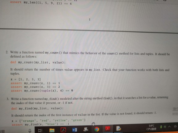 Solved assert my_len (C1, 5, 9, 2)) = 4 method for lists and | Chegg.com